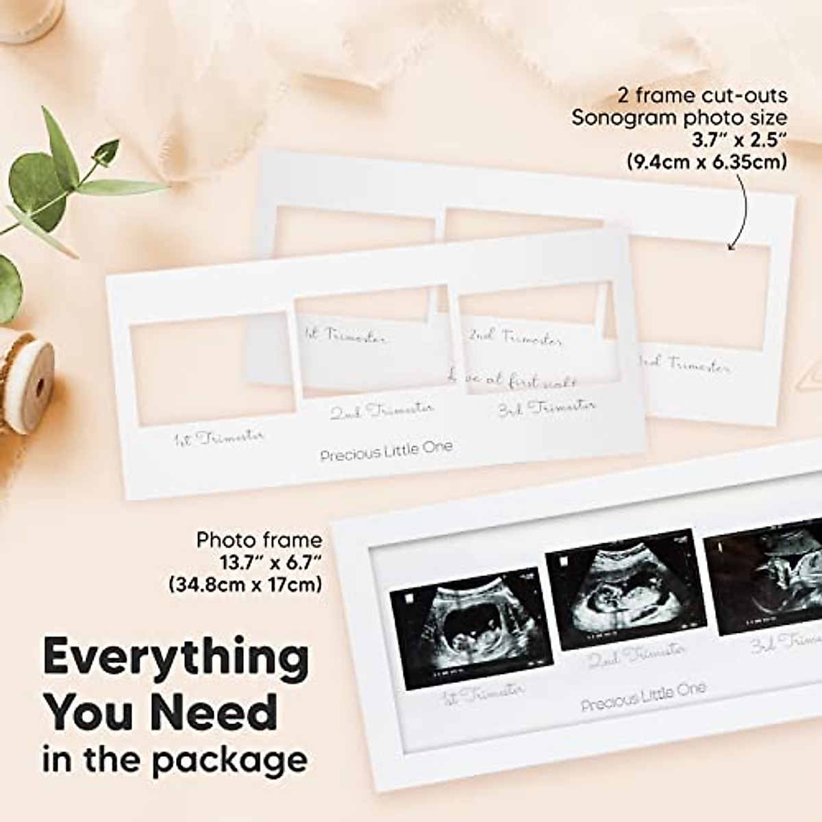 Sonogram Picture Frame - Trio Ultrasound Picture Frames For Mom To Be Gift - Baby Ultrasound frame - Pregnancy Announcements Sonogram frame - Baby Nursery Decor, Pregnant Mom Gifts (Alpine White)