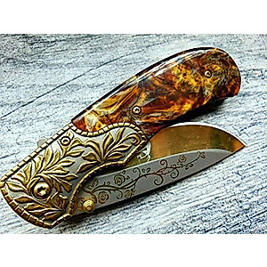 9" Gold Samurai Spring Assisted Folding Tactical Pocket Stainless Steel Blade Knife Sculpted Art
