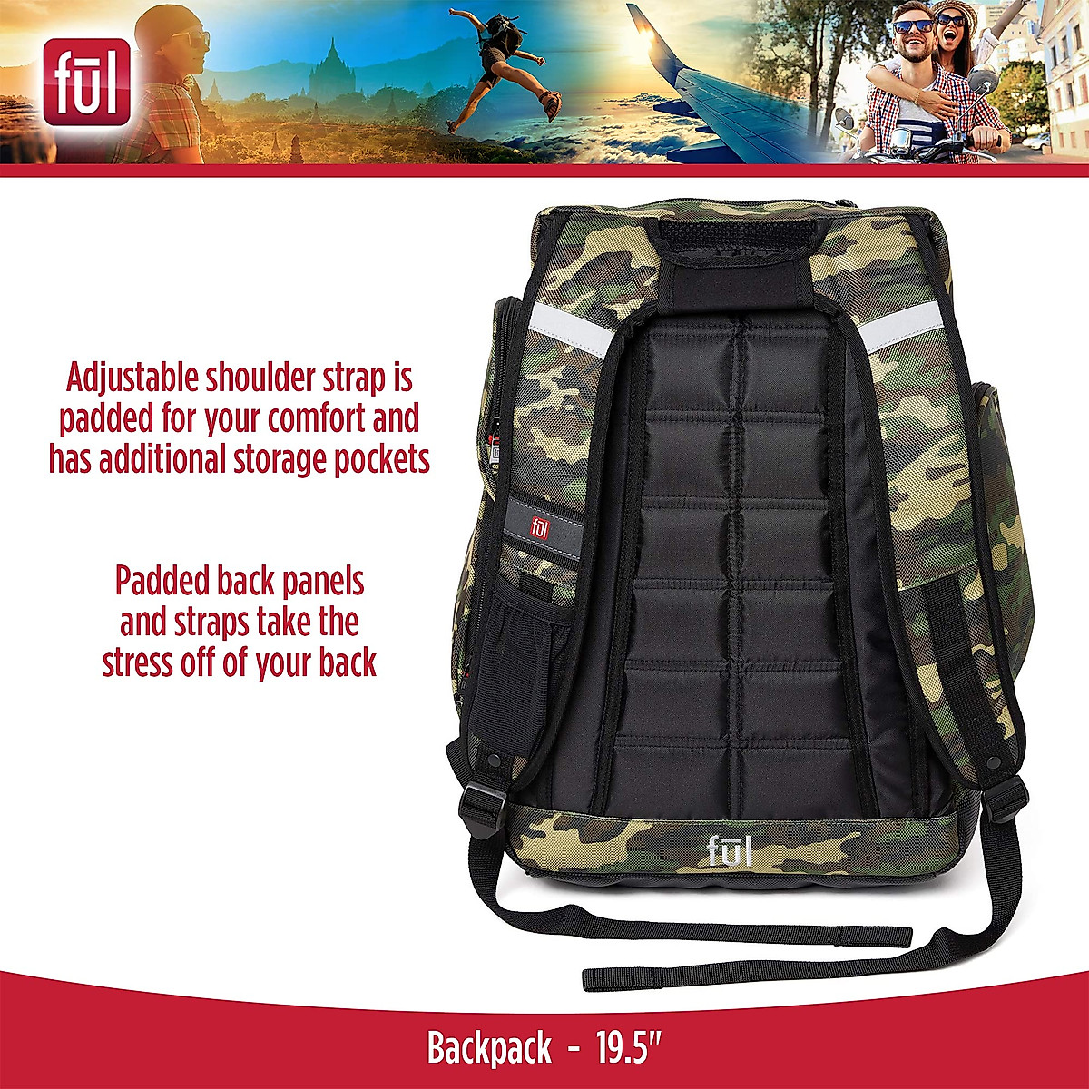 FUL Refugee Laptop Backpack, Padded Computer Bag For Commute or Travel, 1680 Denier, 15 Inch Laptop Sleeve, Black