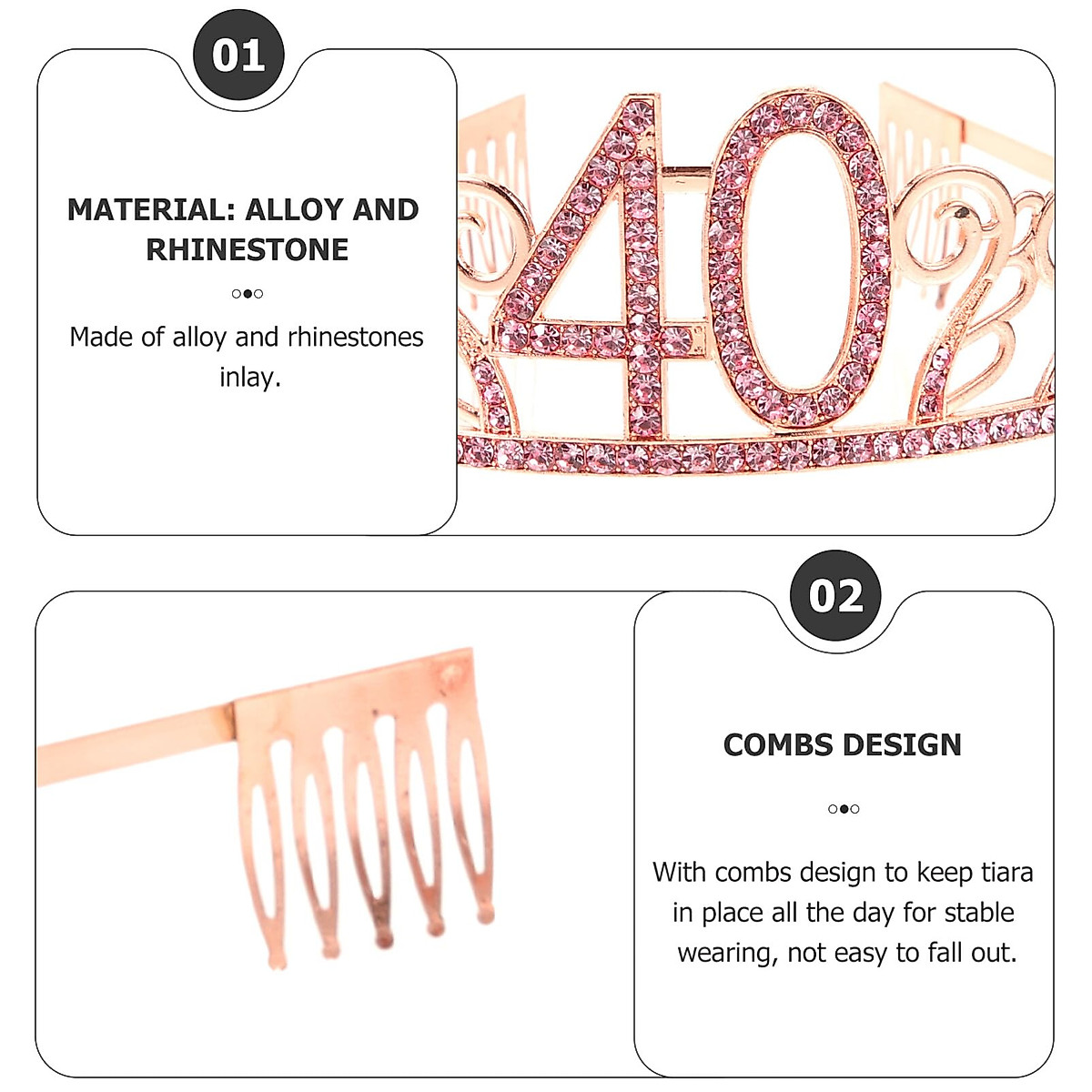 FRCOLOR 40th Birthday Tiara Crystal Rhinestone Crown Princess Crown and Tiaras for Women(Rose Gold)