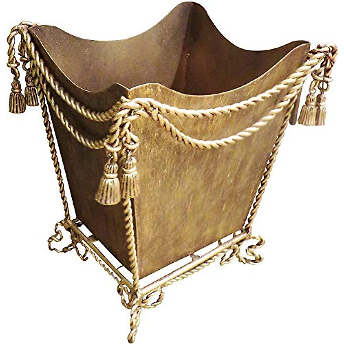MY SWANKY HOME Luxe Antique Style Gold Iron Waste Basket Swag Tassel Ornate Romantic Bathroom