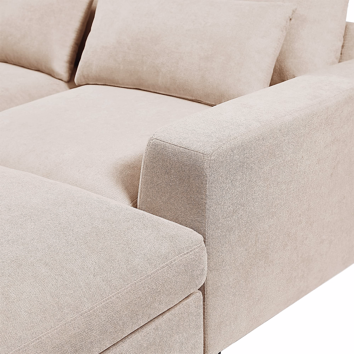 JURMALYN 130'' Sectional Sofa Couch for Living Room L Shape Sectional Sofa Convertible Sofa Couch Feather Filled Sectional Sofa with Waist Pillows - Beige
