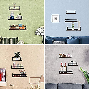 PHUNAYA Floating Shelves Rustic Wood Wall Mounted Shelf Practical Metal Fence Design – Ideal for Bedroom, Bathroom, Kitchen Set of 3