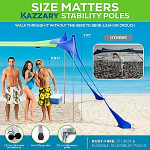 KAZZARY Beach Tent Sun Shelter, XL 7ft Tall 10x10, UPF50+ Lightweight Outdoor Beach Shade Canopy. Easy Setup Beach Canopy Tent Sun Shade, 4 Stability Poles, Ground Pegs and Flying Disc Sand Shovel