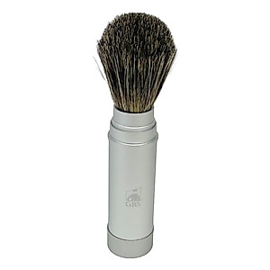 G.B.S 5.5in Silver Metal Canister Portable Badger Hair Shaving Brush for Men, Travel Friendly