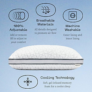 Coop Home Goods Eden Bed Pillow Queen Size for Sleeping on Back, Stomach and Side Sleeper- Medium Soft Memory Foam Cooling Gel - CertiPUR-US/GREENGUARD Gold