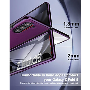 Feitenn for Samsung Z Fold 5 Case, Z Fold 5 Genuine Leather Back Case Slim Hard PC Bling Shockproof Case with Front Tempered Glass Screen Protector Film for Samsung Z Fold 5 2023 (Purple)
