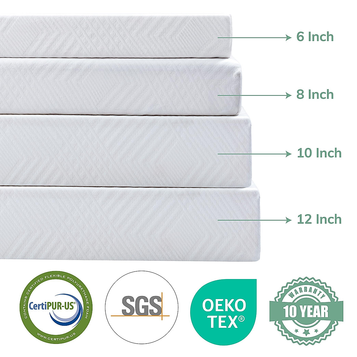 EGO White 8 Inch Full Memory Foam Mattress, Gel Green Tea Mattress Bed in a Box, CertiPUR-US Certified, Double Mattress, 54"x75", Medium Firm