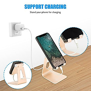 Urmust Adjustable Cell Phone Stand Phone Stand for Desk Cradle, Dock, Holder Compatible with iPhone 14 13 12 11 Pro Max Xs XR 8 X 7 6 6S Plus SE 5 5S 5C(Gold)