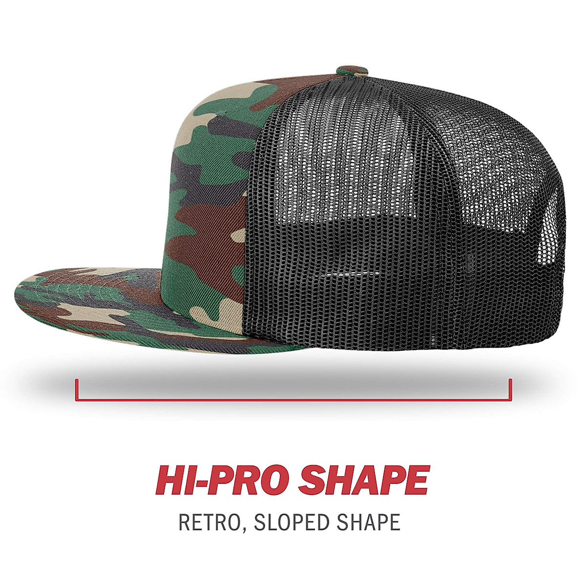 Richardson Unisex 511 Flatbill Trucker Adjustable Snapback Baseball Cap, Split Green Camo/Black, One Size Fits Most