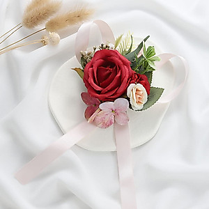 Latious Wedding Bride Wrist Corsage Red Artificial Wrist Flower Flowergirl Hand Flowers Bridal Prom Party Accessories for Women and Girls (A-Red)