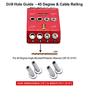 CKE 30 45 90 Degree Angle 4 Sizes Drill Hole Guide Jig with 3 Drill Bits for Angled Straight Hole, Deck Cable Railing Lag Screw Drilling Template Block for Horizontal Cable Wood Post Handrail DG02