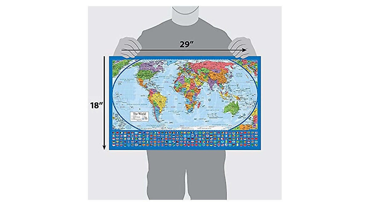 Equal Earth World Map Poster 18x29 Laminated Blue Map