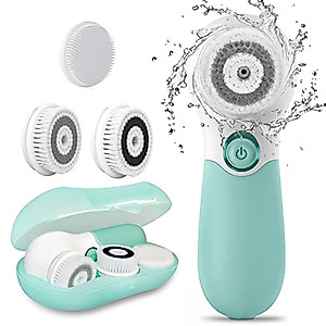 Facial Cleansing Brush Electric Facial Exfoliating Massage Brush with 3 Cleanser Heads and 2 Speeds Adjustable for Deep Cleaning, Removing Blackhead, Face Massaging