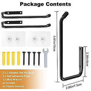 Fikoksol Hat Racks for Baseball Caps, 2Pcs Metal Black Hat Organizer for Baseball Cap, Hat Holder Storage Organizer, Hat Hanger Hanging Cap Hooks Strong Adhesive/Wall Drilled for Door,Bedroom,Closet