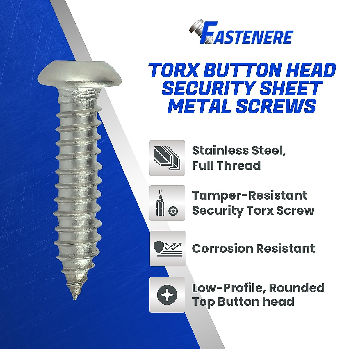 Fastenere Torx Security Sheet Metal Screws - #8 x 1" (25-Pack) Button Head, Tamper-Resistant, Anti Theft Stainless Steel Screws for Higher Level of Safety & Secure Fastening Solution