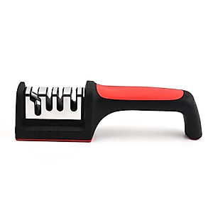 Generic Knife Sharpeners,4-in-1 Professional Stainless Steel Quick Knife Sharpener for Kitchen Knives–Ergonomic and Easy to Use Kitchen Knife Sharpeners with 4 Stage Sharpening Slots (Red and Black)