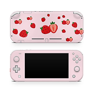 Tacky Design Strawberry Decal Skin Compatible with Nintendo Switch Lite Skin Wrap, Pink Color Skin for Nintendo Switch Lite Cover, Premium Vinyl 3M Full Wrap Decal.