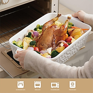 Dafuceramic Casserole Dish for Oven, 4.2 QT Baking Dish, 9x13 Large Porcelain Baking Pan, Durable Rectangular Lasagna Pan Deep with Handles, Microwave Oven Safe