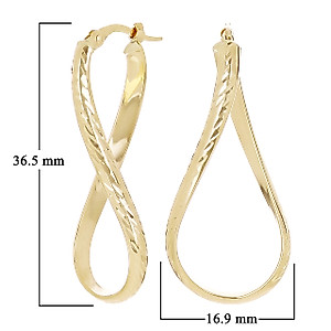 Italian 14k Yellow Gold Diamond Cut Twisted Oval Hoop Earrings 1.4" 1.7 grams