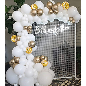145pcs White Gold Balloon Garland Arch Kit 5, 10 Inch 12" White Gold Confetti Balloons Set for Birthday Baby Shower Wedding Graduation Mother's Day Christmas Party Decorations
