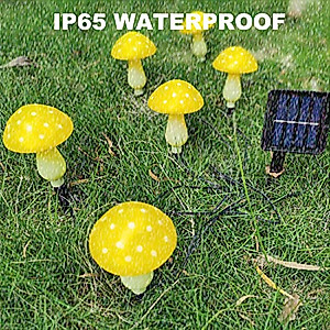 XSFANCYFUN Set of 6 Solar Mushroom Lights Outdoor Garden, 8 Modes Waterproof Solar Powered Garden Pathway Lights for Yard, Lawn, Pathway, Christmas, Walkway, Fence Decorations Yellow Mushroom Lights