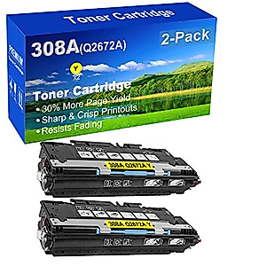2-Pack (Yellow) Compatible High Yield 308A 309A (Q2672A) Laser Printer Toner Cartridge use for HP 3500 3500n 3550 3550n Printer