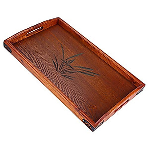 Ikunde Large Wood Serving Tea Water Drinks Tray Wooden Breakfast Tea Serving Tray with Handle