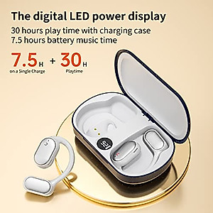 Open Ear Headphones Wireless Bluetooth Earbuds, Air Conduction Earbuds with Built-in Mic,Up to 30 Hours Playtime with Digital Display Charging Case,Waterproof Earphones for Android & iPhone - Blue