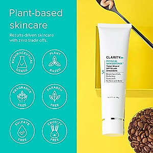 ClarityRx Physical Skin Defense Tinted Mineral SPF 50 Moisturizing Sunscreen, Natural Plant-Based Water-Resistant UV Protection with Zinc & Hyaluronic Acid for Face & Body (3.5 oz)
