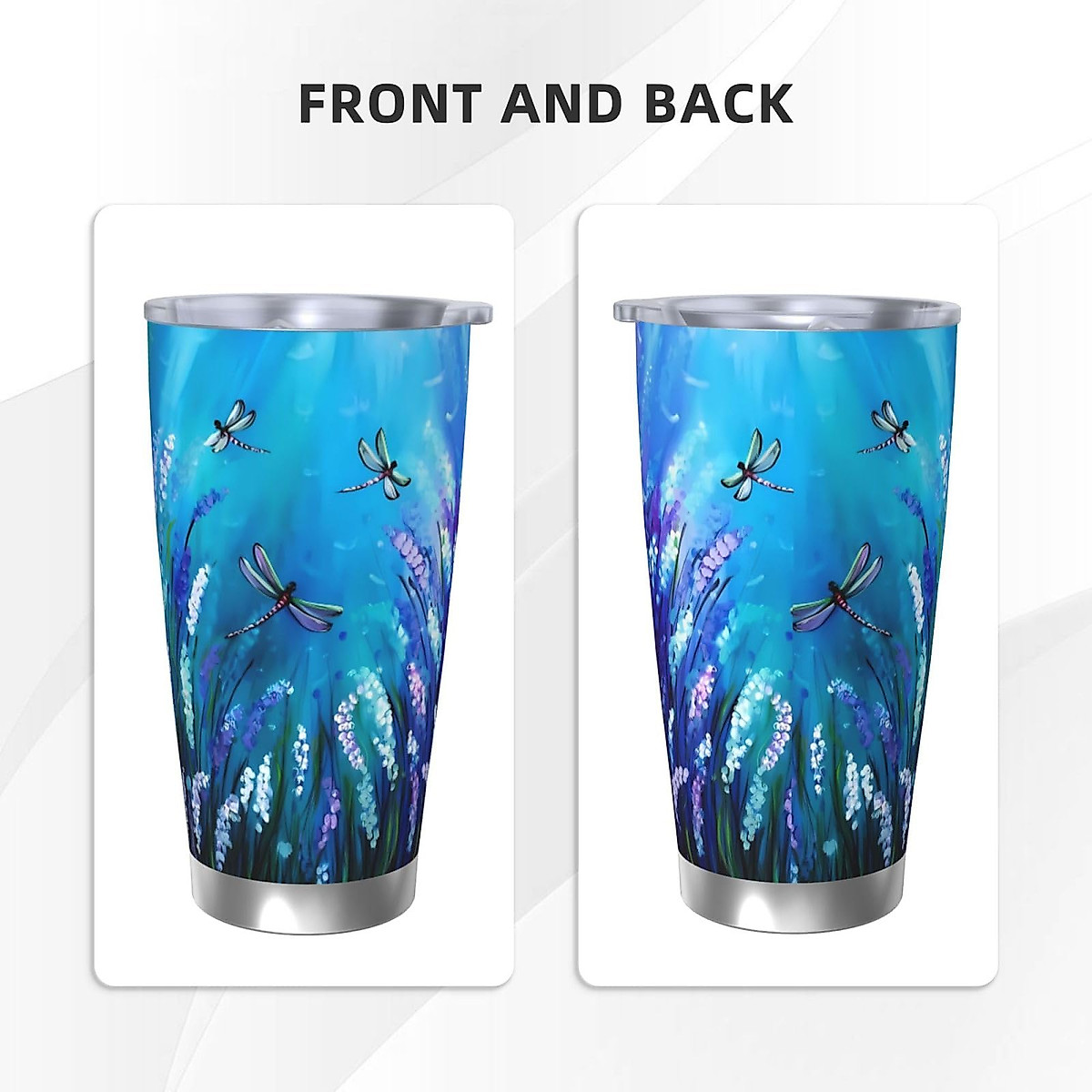 Purple flowers and cute dragonfly 20oz Tumbler Stainless Steel Vacuum Insulated Coffee Travel Mug, Durable Insulated Coffee Travel Mug with Splash-Proof Lid Metal Straw and Brush Thermal CupOutdoor