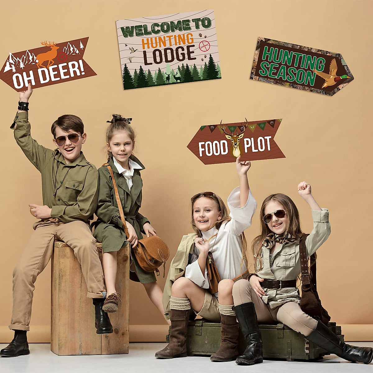 20 Pieces Hunting Party Sign Gone Hunting Party Themed Directional Sign Deer Hunting Camo Cutouts Welcome Yard Sign for Birthday Party Supplies Photo Props Backdrop Decoration