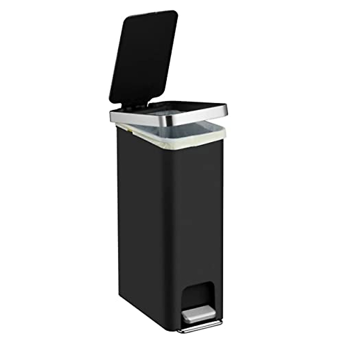 10.5 gal Plastic Slim Kitchen Step Trash Can, Black, 17.30" L x 9.80" W x 24.60" H