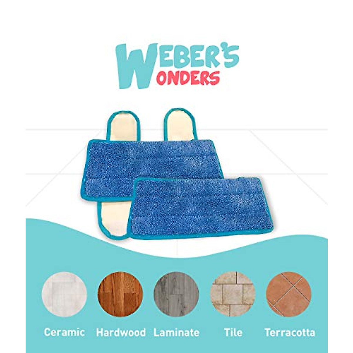 Set Of 2 Microfiber Weber’s Wonders Prime Mop Pads - Washable - Reusable - Durable - Works With Swiffer and ReadyMop Heads