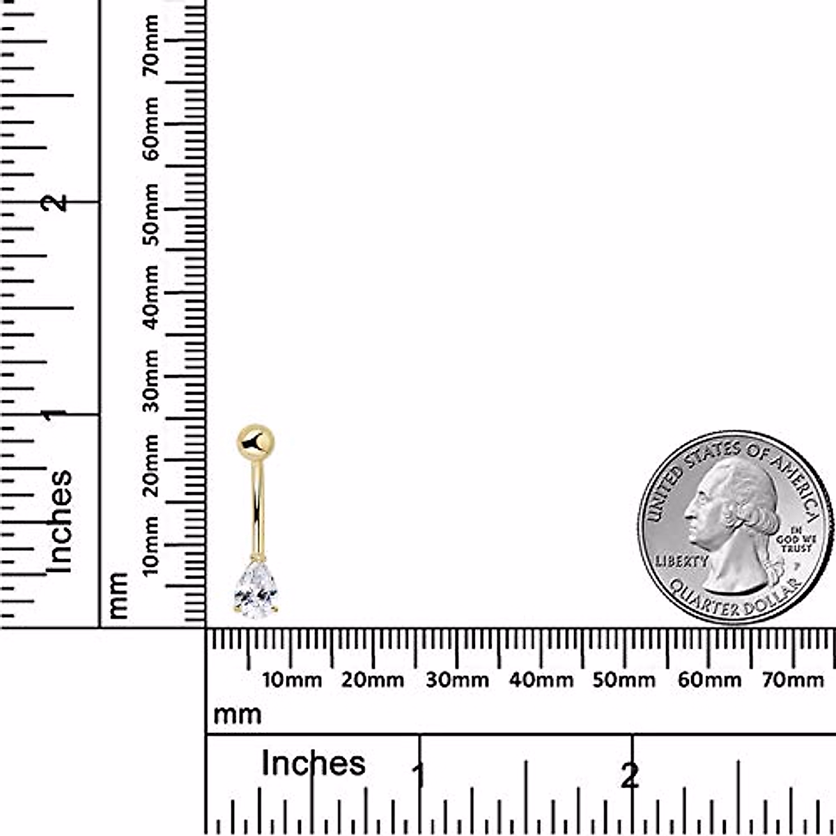 AVORA 10K Yellow Gold Simulated Diamond CZ Pear-shaped Belly Button Ring Body Jewelry (14 Gauge)