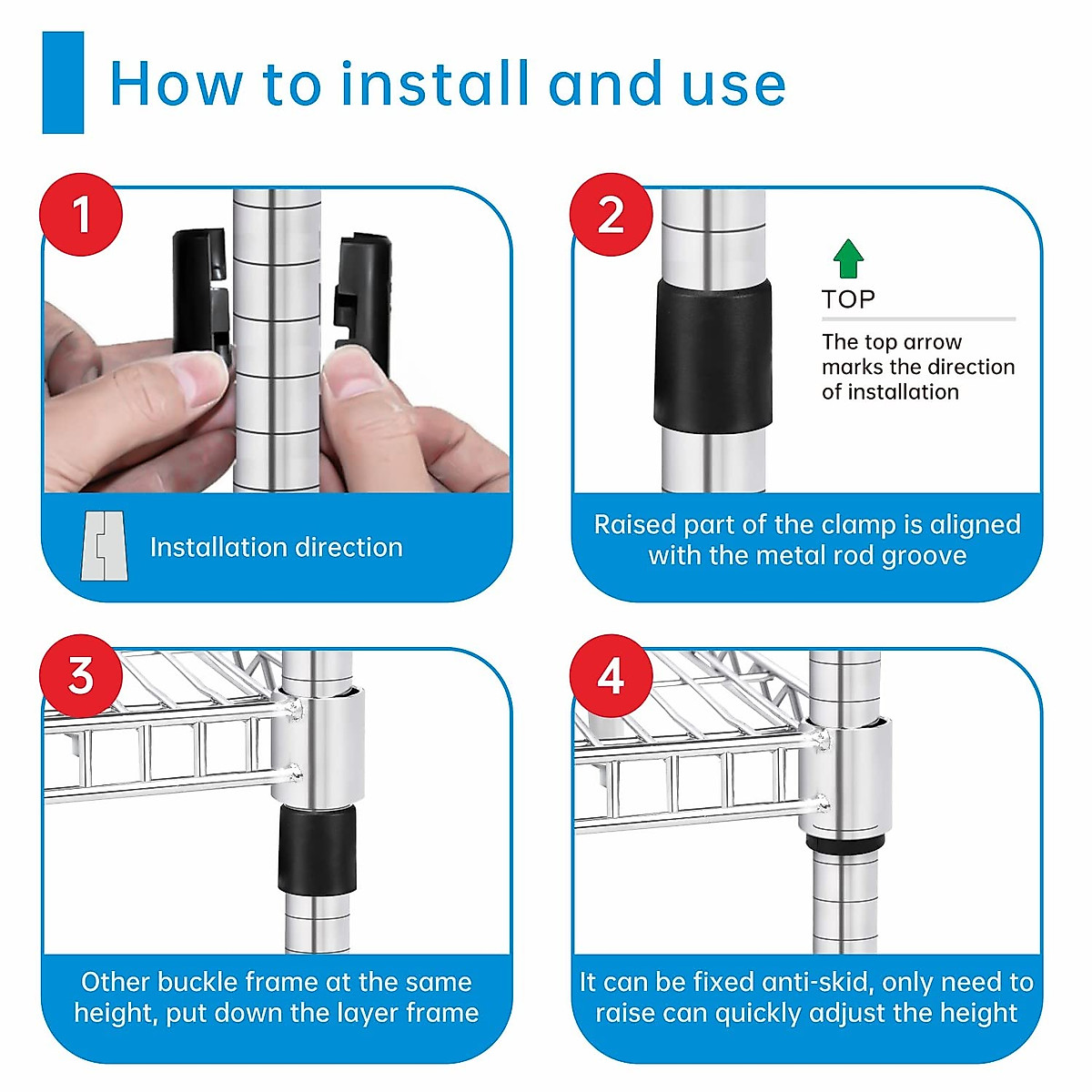 Jamiikury 12 Pack Wire Shelf Clips, Black Shelf Lock Clips for 1-1/2 Inch Post Shelving, Plastic Shelving Sleeves Replacements for Wire Shelving System (6 Pairs, Black)
