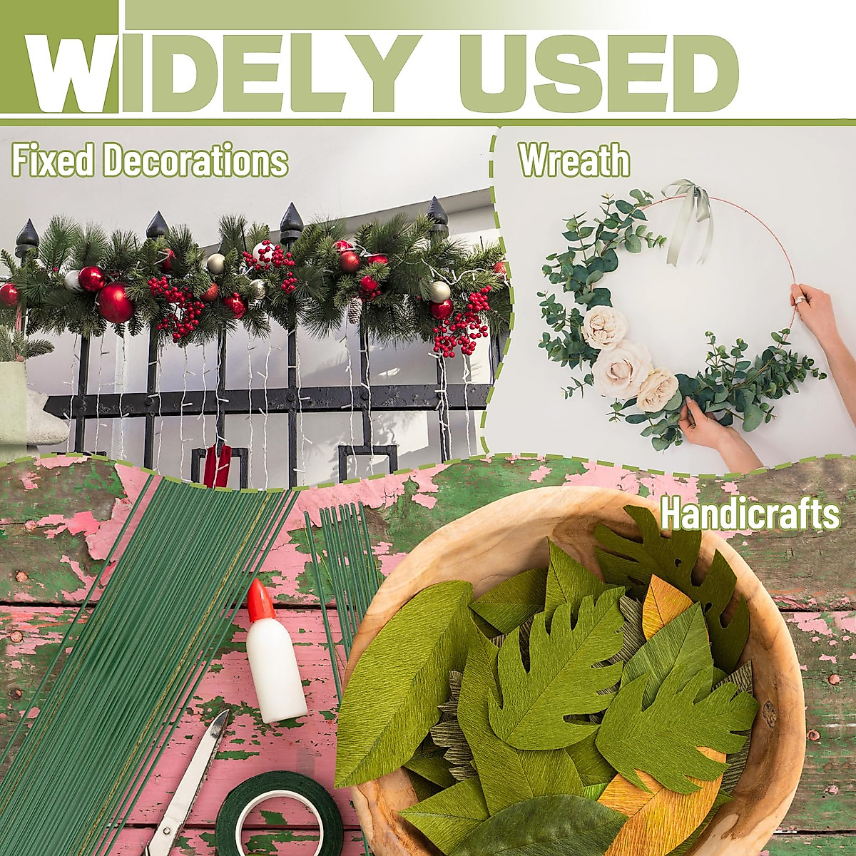 200 PCS Floral Stem Wire Flower Arrangements and DIY Crafts,Dark Green,Floral Wire for Florist Flower Arrangement 16 Inches