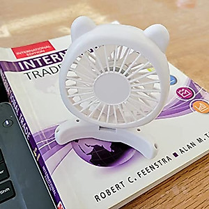 Yuewilai Portable Personal Neck Fan 3 in 1 Handheld/Wearable/Desk Mini Fans, Rechargeable Hanging Adjustable 3 Speed with Long-Lasting Battery for Travel Sports Home Traveling Office (White Cute)