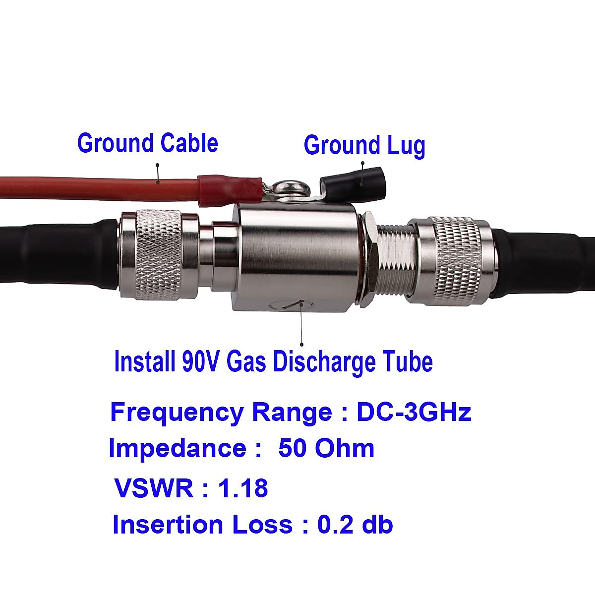 Whisary N Type Lightning Arrestor N Female to N Female Bulkhead DC-3GHz 90V Coaxial Lightning Arrester
