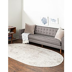Unique Loom Oxford Collection Area Rug - Bodleian (4' 1" x 6' 1" Oval, Gray/ Ivory)