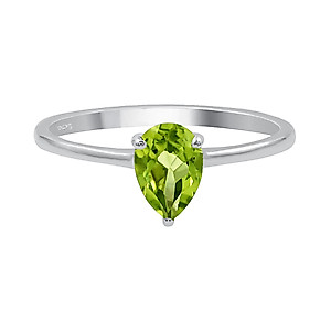 TISHAVI Peridot Ring For Women Sterling Silver, Peridot Minimalist Ring Sterling Silver, Sterling Silver Ring Size 10