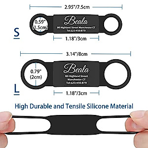 JATEBI 2 Pack Personalized Dog Tag, Slide-On Pet ID Tags,Stainless Steel Dog Tags, No Jingle Slide on Cat ID Tag, Custom Engraved No Noise Animal Identification Tag(L Black)…
