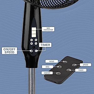 NEXAIR Oscillating 16 Inch Pedestal Stand Up Fan, Quiet Operating Room Fan With Remote Control, 3 Speed Stand Fan for Bedroom, with Adjustable Height, Standing Fan Great For Office & Living Room…