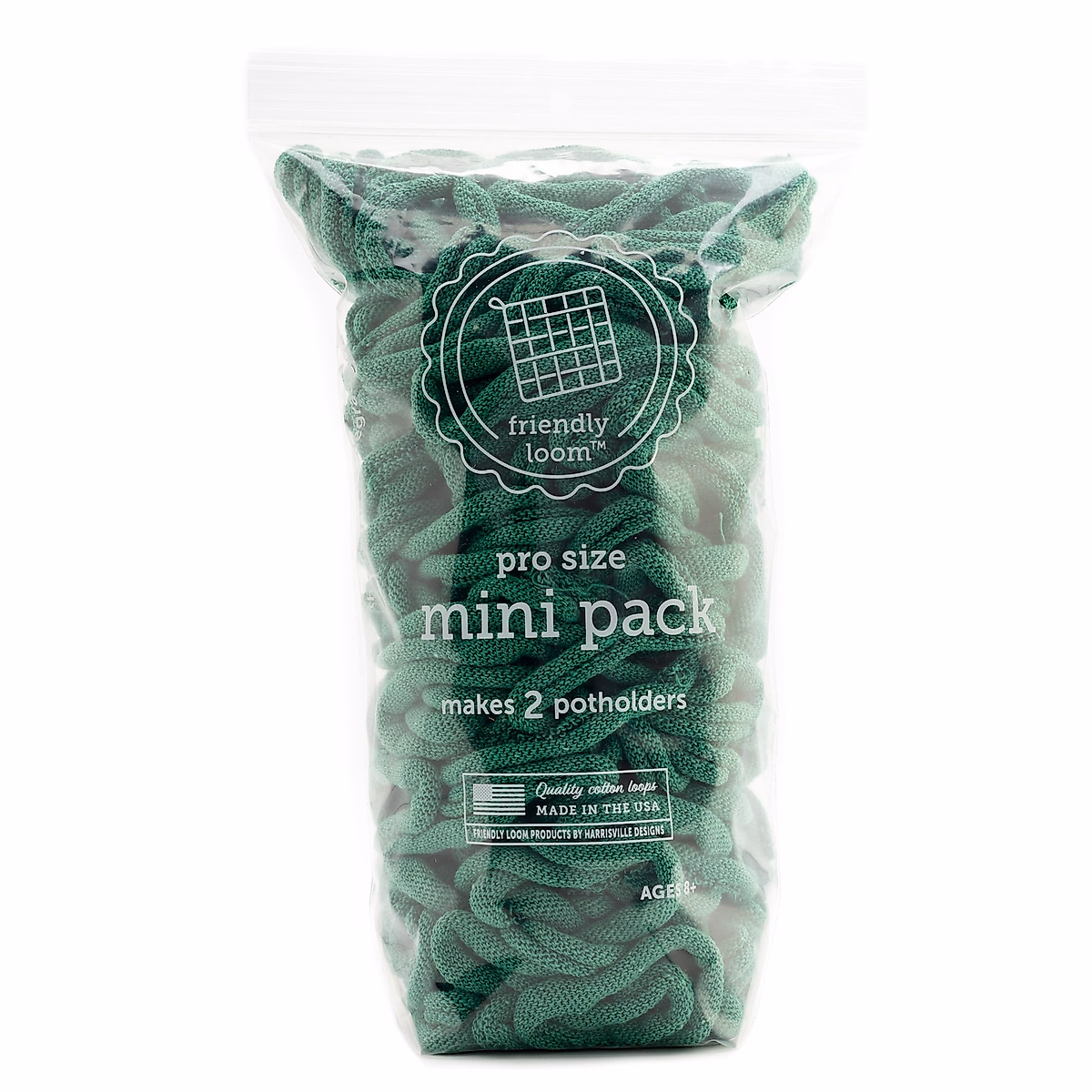 Harrisville Designs Friendly Loom Potholder Cotton Loops 10 Inch Pro Size Loops Make 2 Potholders, Weaving Crafts for Kids and Adults-Green