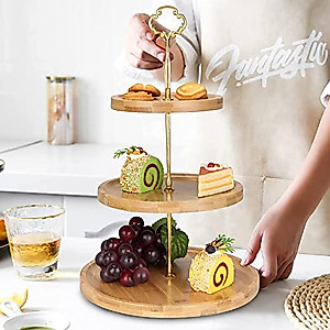 Renawe 3 Tier Bamboo Wooden Cupcake Stand Three Tiered Dessert Stand Wooden Tiered Tray Serving Platter for Wedding Cupcake Display Stand Tier Cake Holder Stand
