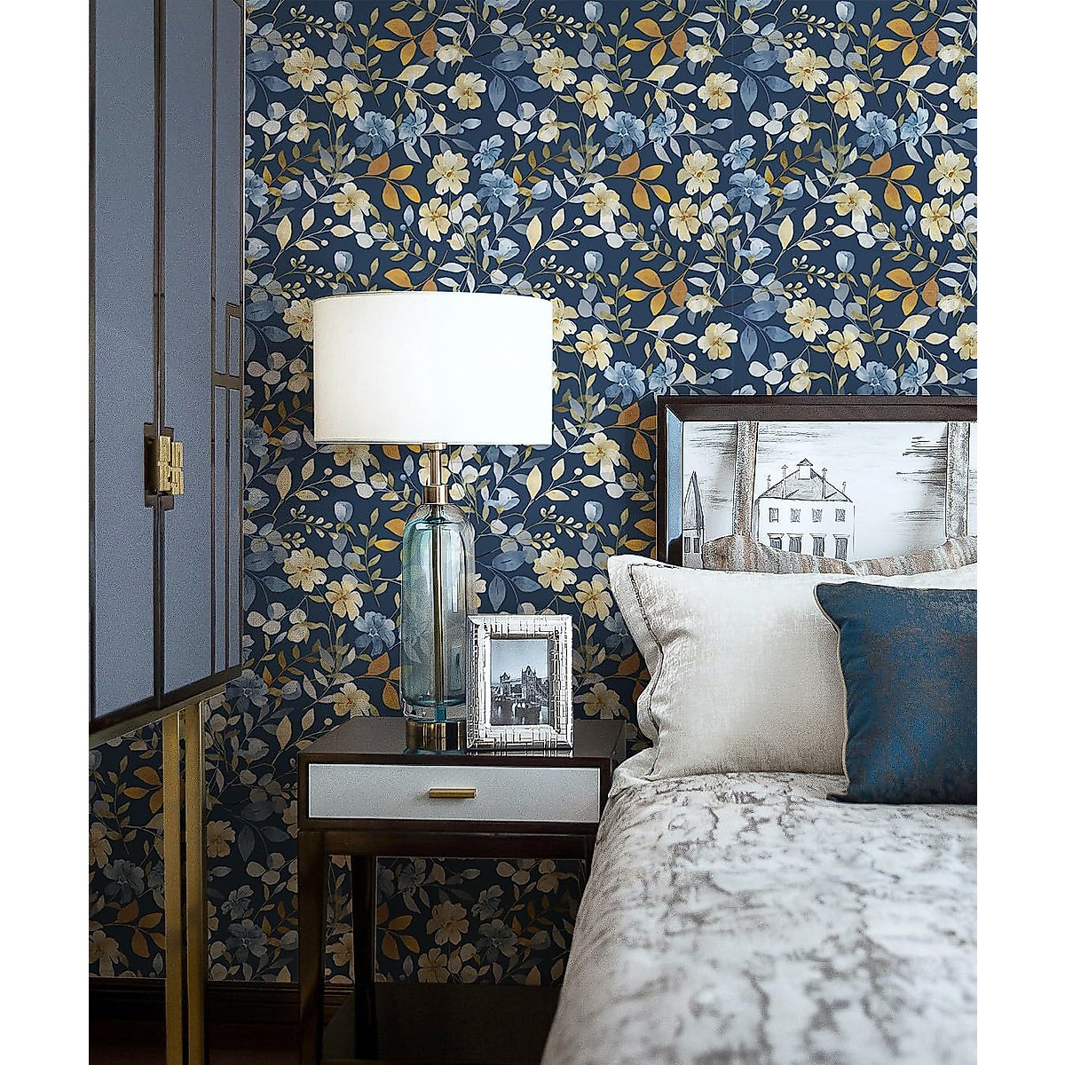 Luvdecor Peel and Stick Boho Wallpaper Removable Wallpaper Renter Friendly Wallpaper for Bedroom Bathroom Leaf Floral Contact Paper for Cabinet Accent Wall Home Decor 17.7 * 118 in