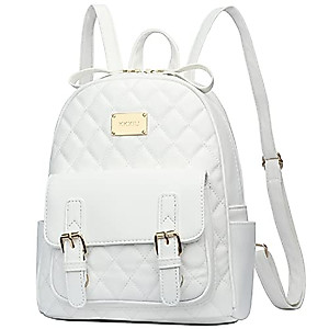 KKXIU Quilted Women Small Backpack Purse Synthetic Leather Cute Mini Daypack Fashion Bookbag for Teen Girls (White)