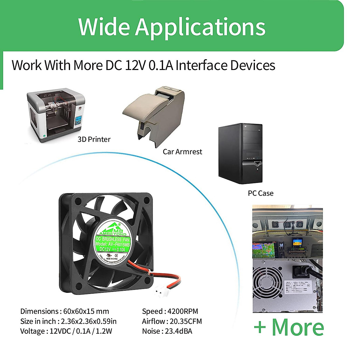 2-Pack 60mm by 60mm by 15mm 6015 12V DC 0.10A Dual Ball Bearing Brushless Cooling Fan 2pin