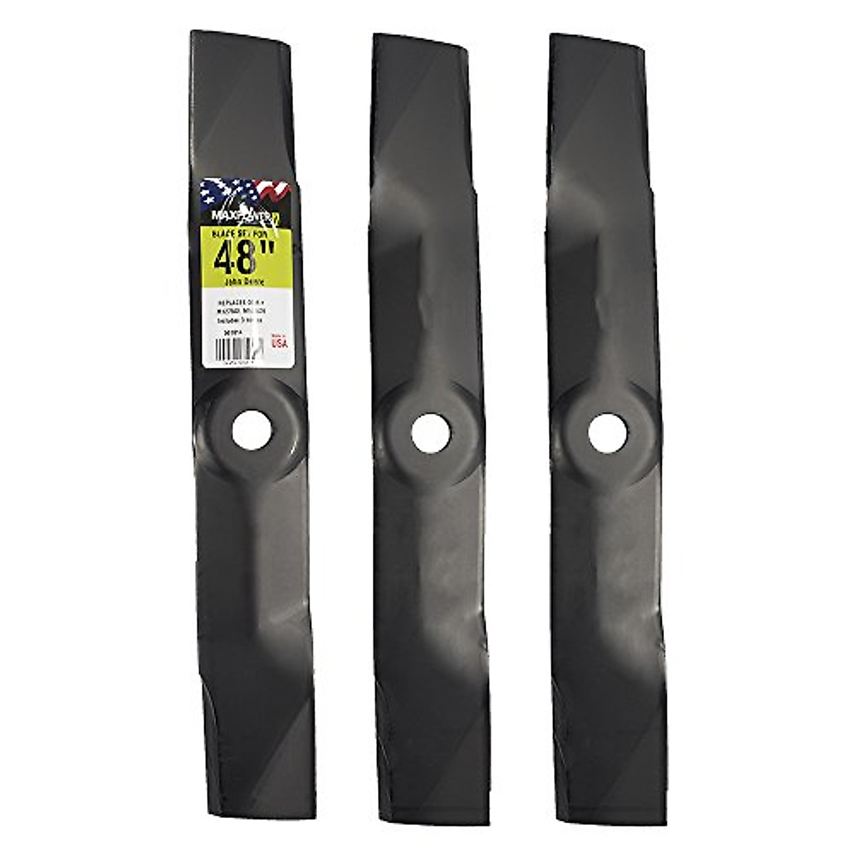 MaxPower 561814B 3-Blade Set for 48 Inch Cut John Deere Replaces OEM #'s M127500, M145476, Black