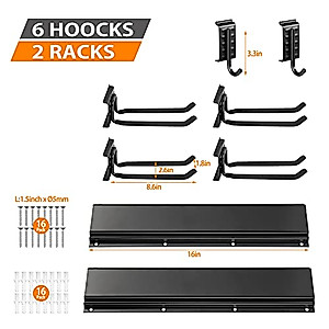 Garage Tool Organizer Storage Rack, Garage Organizers Wall Mount Storage System with 6 Removable Hooks, Super Heavy Duty Steel Garden Tool Hanger Rack for Chair, Broom, Mop, Rake Shovel Yard Tools